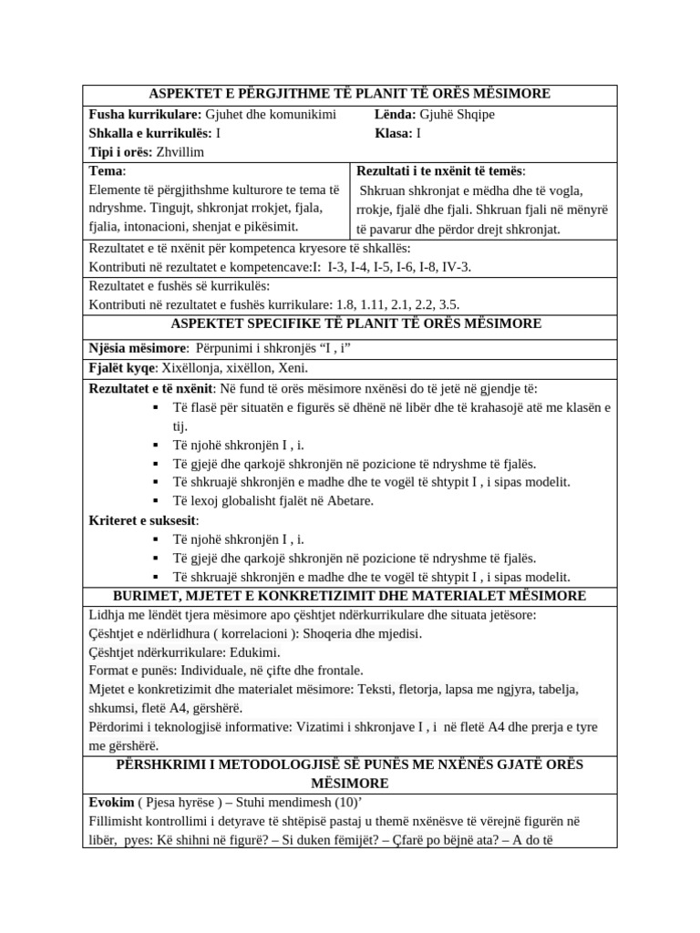 Plani I Ores Mesimore | PDF