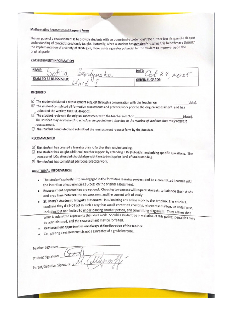 Mathematics Reassessment Request Form | PDF