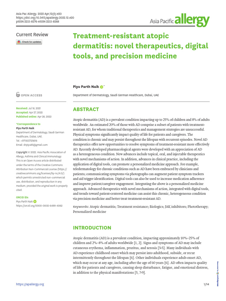 Naik - Treatment Resistant AD - Asia Pac Allergy 2022 | PDF | Medical ...