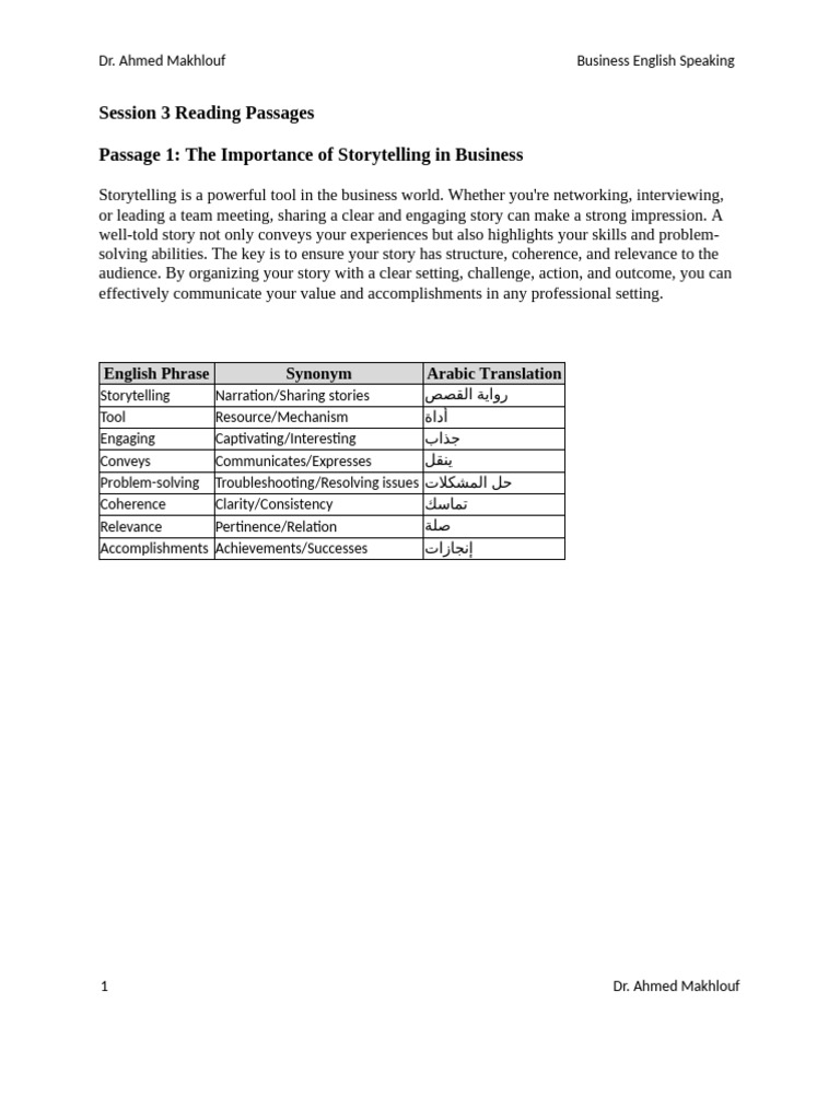 Session 3 Reading Passages | PDF | Storytelling | Translations