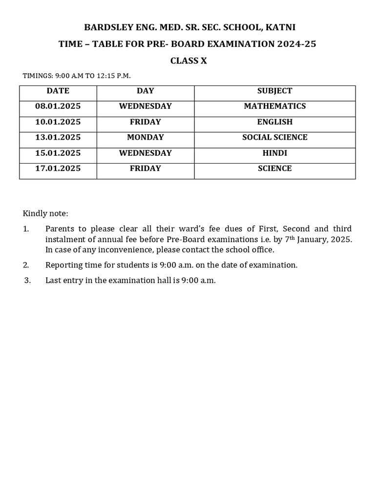 CLASS-X-PRE-BOARD TIME TABLE-2024 | PDF CLASS-X-PRE-BOARD TIME TABLE-2024 | PDF