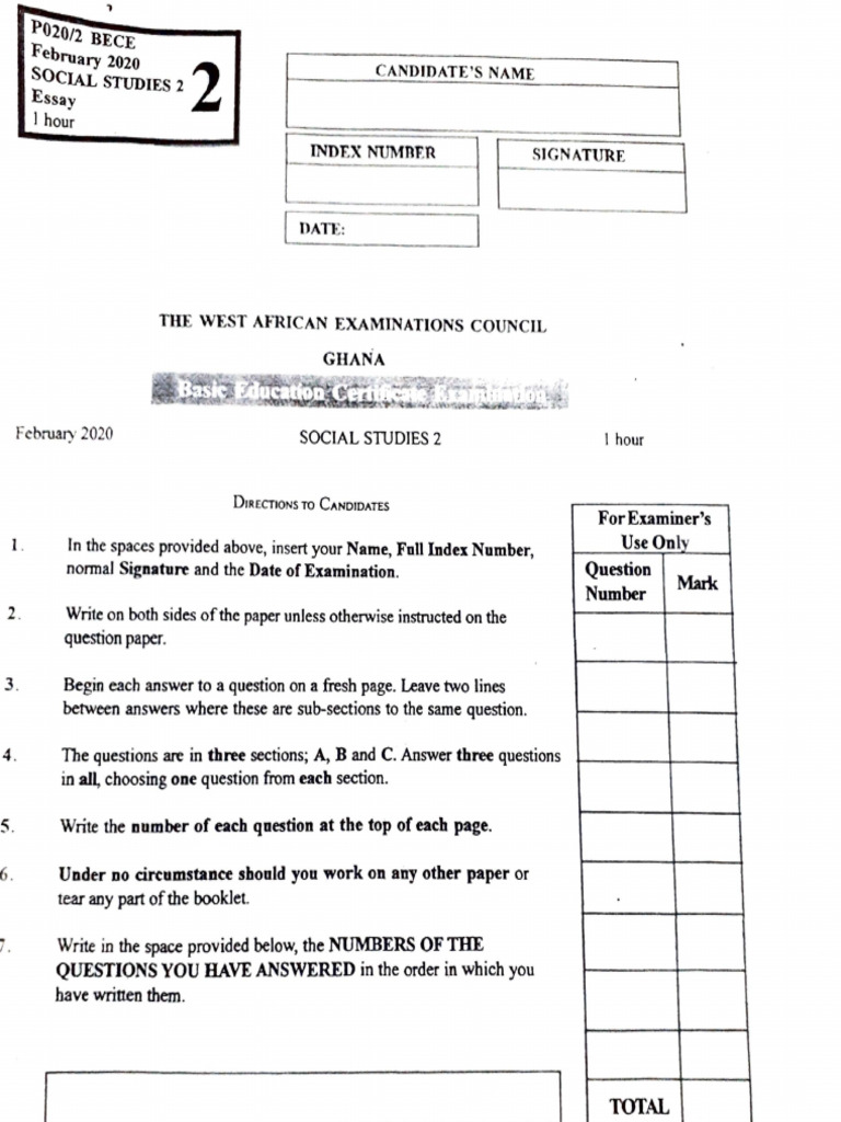 2020 BECE Social Studies Exam Paper | PDF