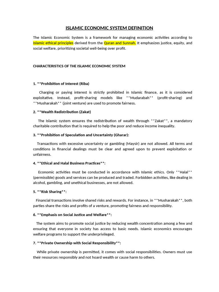 ISLAMIC ECONOMIC SYSTEM Assignment | PDF | Capitalism | Socialism