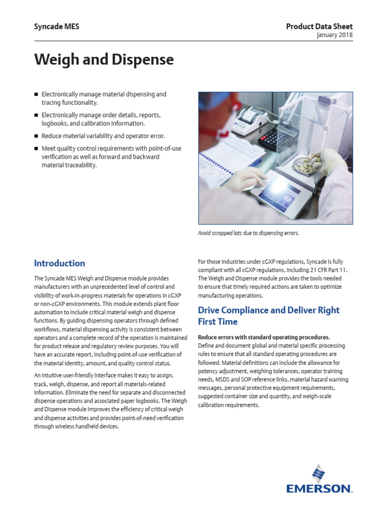 Syncade MES Weigh & Dispense Guide | PDF | Verification And Validation ...