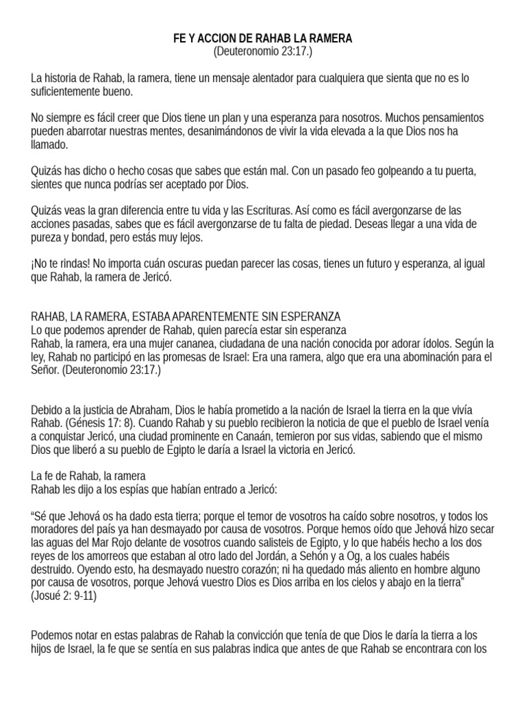 Fe y acción de Rahab la ramera | PDF | Canaán | Pecado