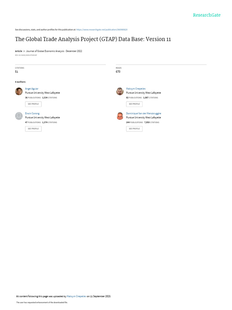 The GTAP Data Base Version 11 | PDF | Gross Domestic Product | Macroeconomics