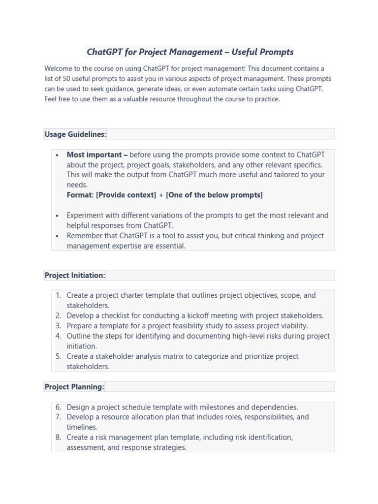 ChatGPT Prompts For Project Management | PDF | Scrum (Software ...