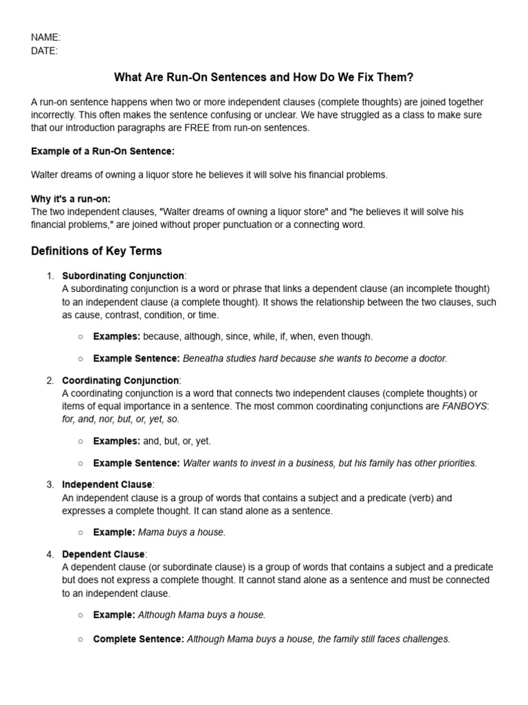 What Are Run-On Sentences and How Do We Fix Them | PDF