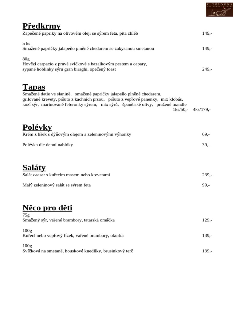 Stale Menu A Napoje | PDF