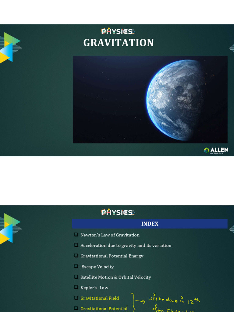 Gravitation Lecture Notes JEE | PDF | Newton's Law Of Universal ...