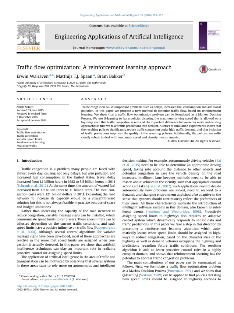 Traffic flow optimization A reinforcement learning approach | PDF ... Traffic flow optimization A reinforcement learning approach | PDF ...