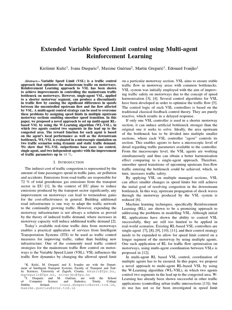 2020 Extended Variable Speed Limit Control Using Multi Agent Reinforcement Learning Pdf