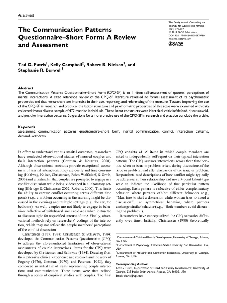 Review of Communication Patterns Questionnaire | PDF | Communication ...