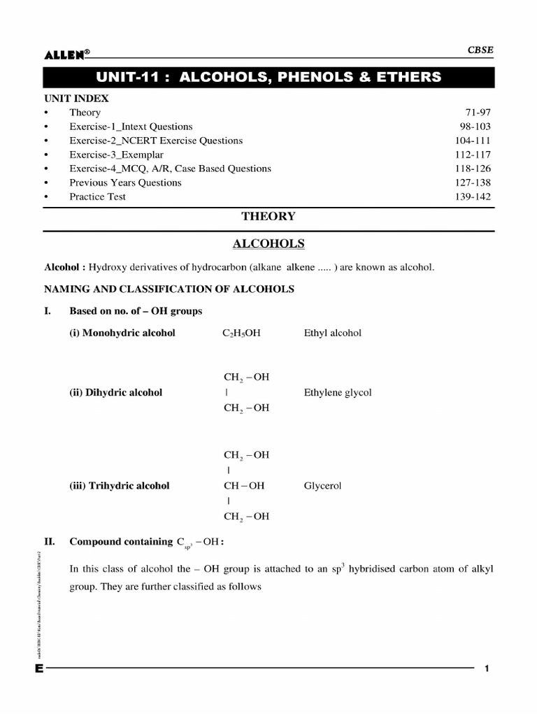 Alcohol, Phenol, Ether CBSE | PDF
