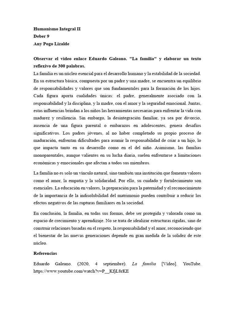 Humanismo Integral II - Deber 9 | PDF