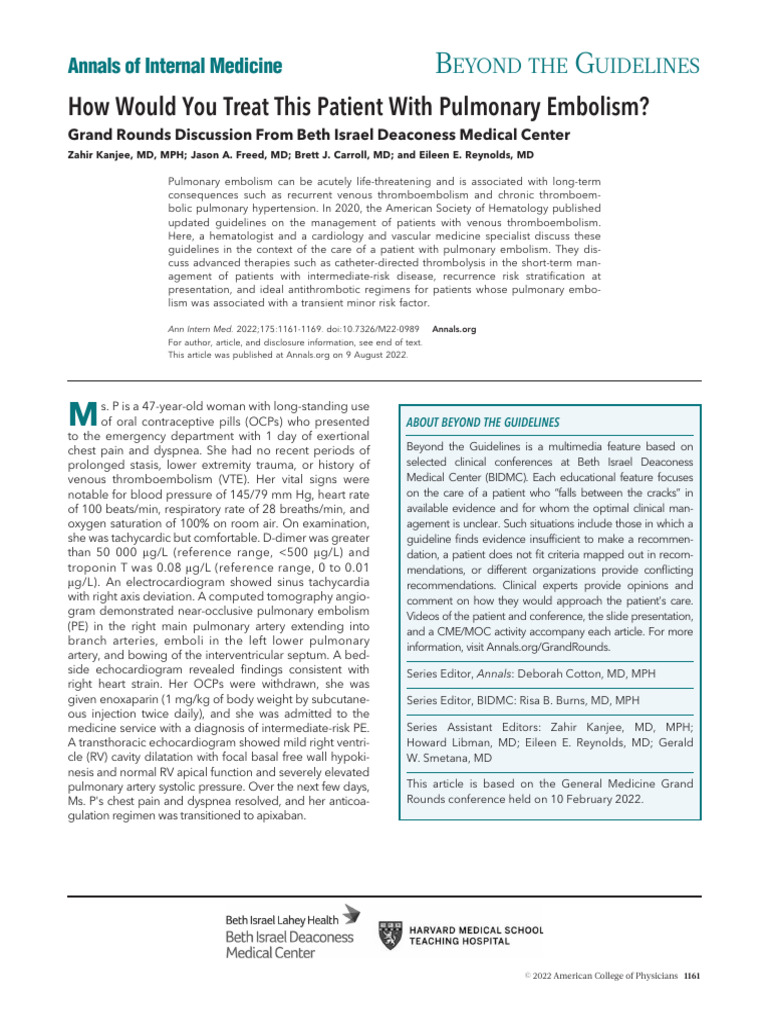How Would You Treat This Patient With Pulmonary Embolism? | PDF ...
