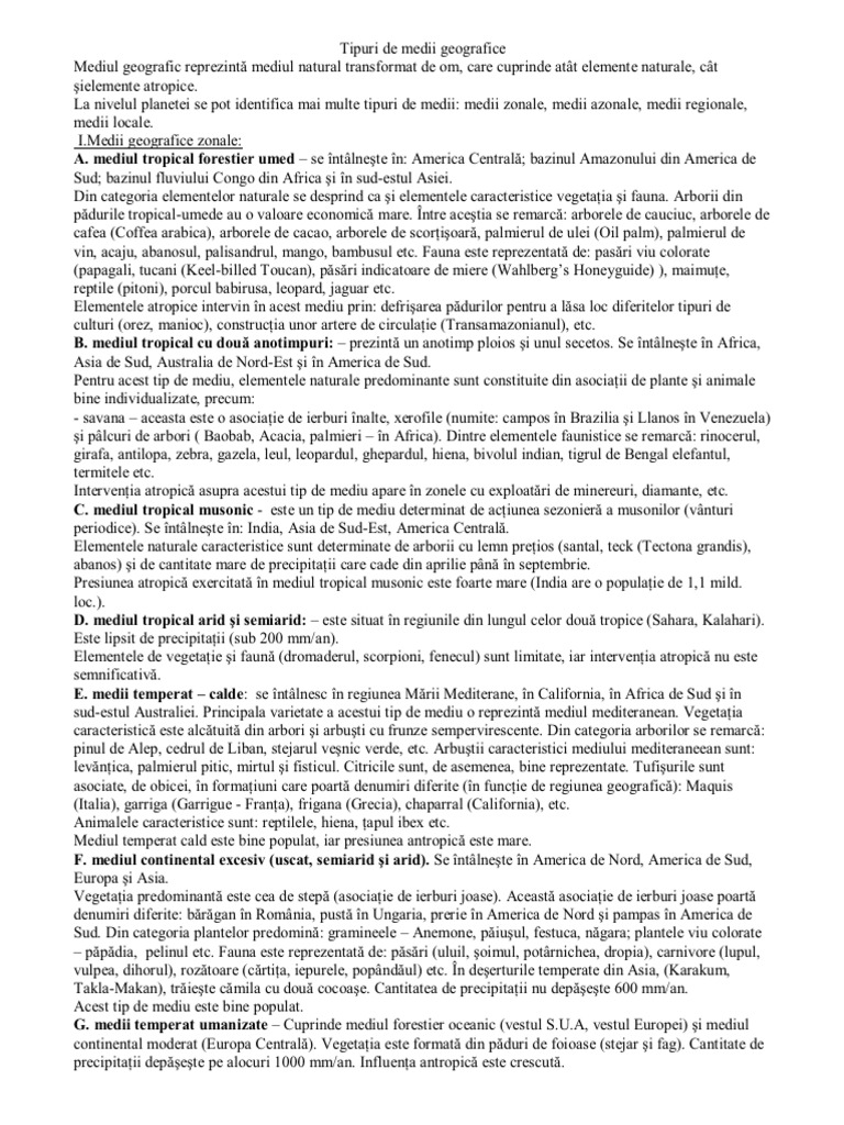 Tipuri de Medii Geografice | PDF