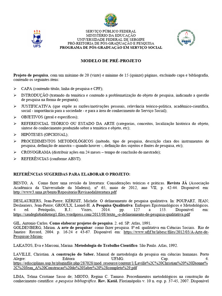 MODELO DE PRÉ-PROJETO | PDF | Sociologia | Pesquisa qualitativa