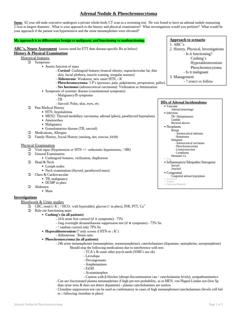 Adrenal Nodule & Pheochromocytoma | PDF | Adrenal Gland | Endocrinology