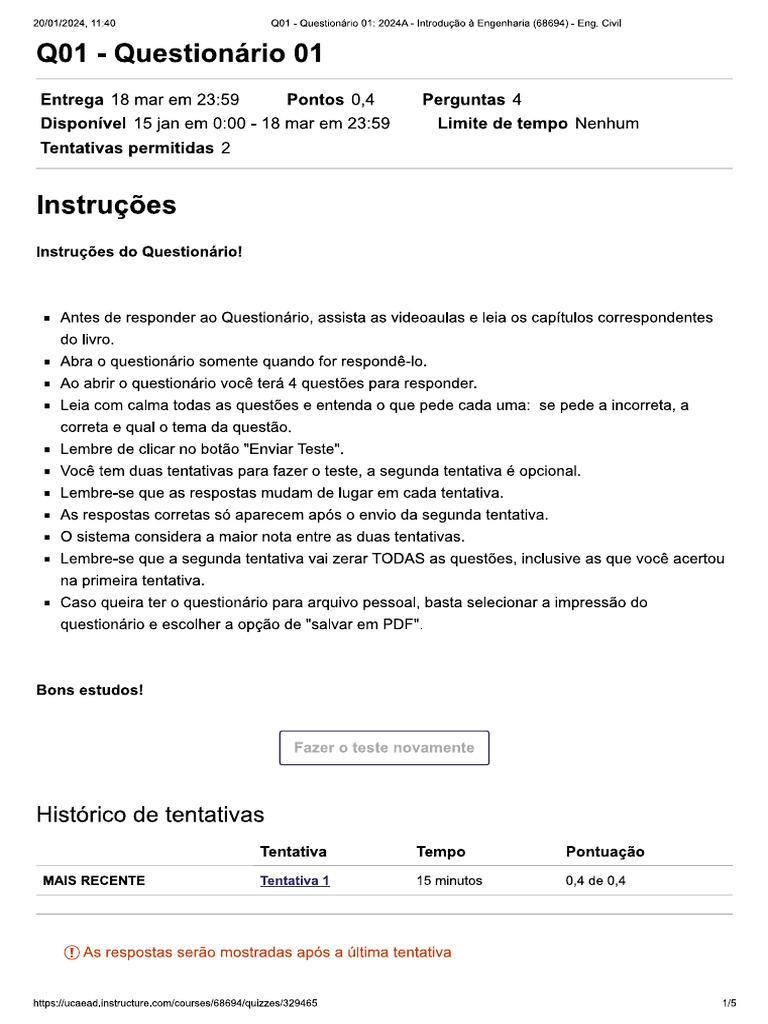 Q01 - Questionario 01 | PDF