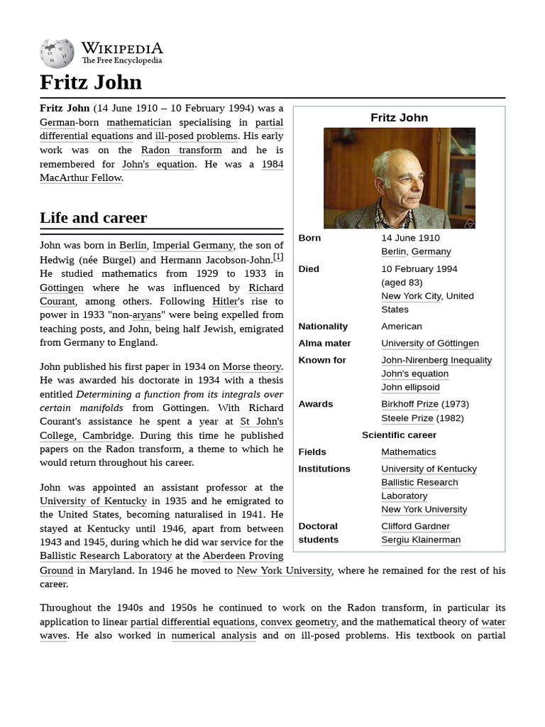 Fritz_John | PDF | Mathematics | Mathematical Analysis