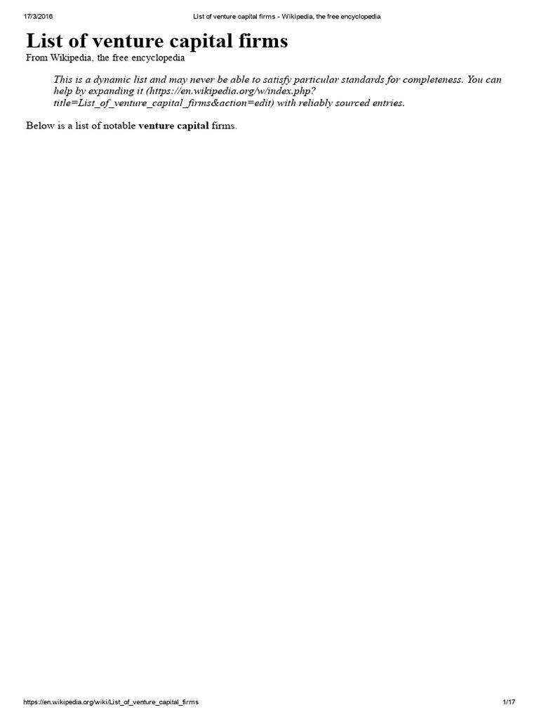 List of venture capital firms - Wikipedia, the free encyclopedia | PDF ...