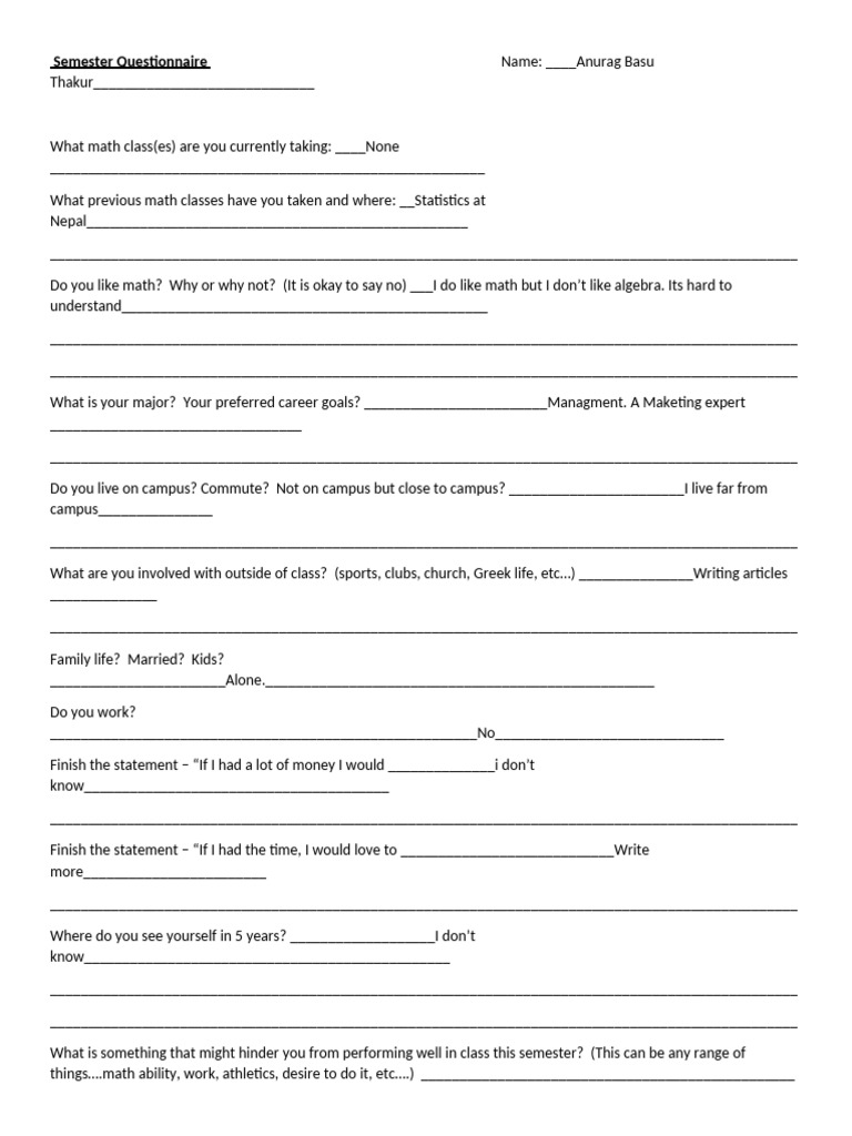 Student Semester Insights Survey | PDF