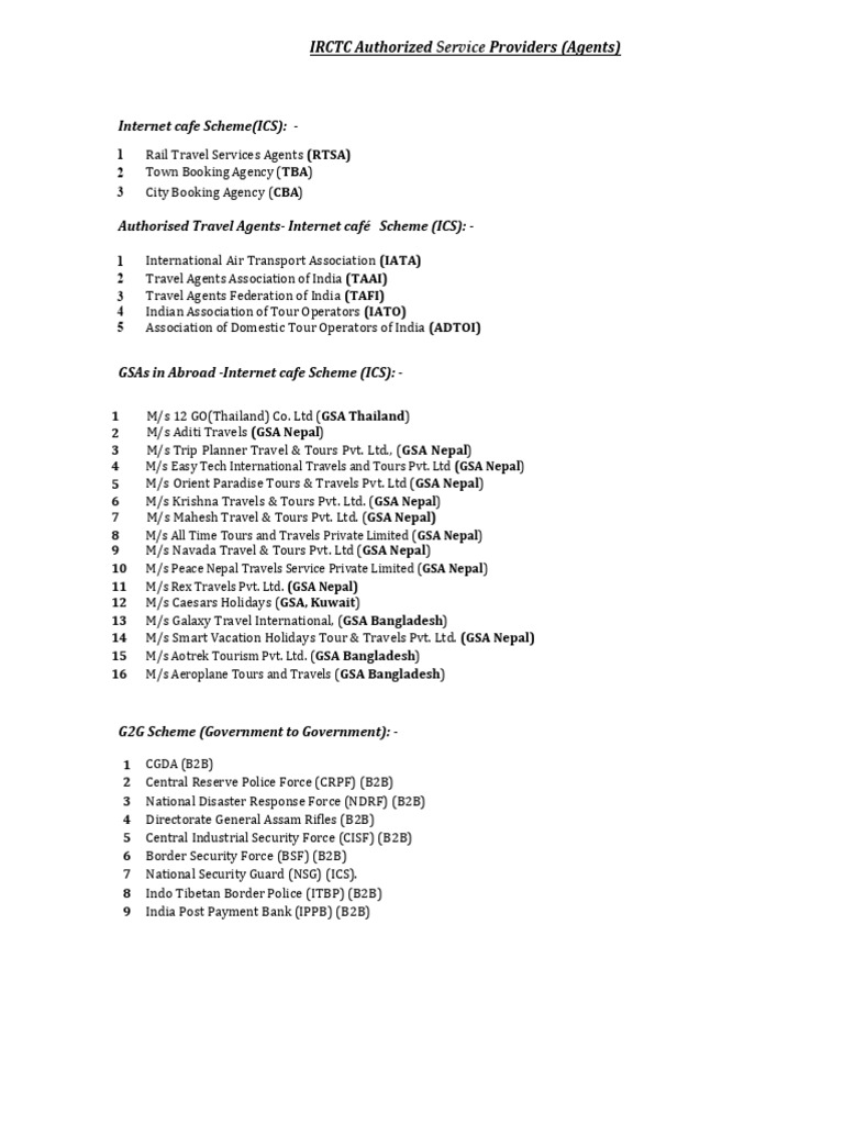 IRCTC Authorized Agent Listings | PDF | Government Of India