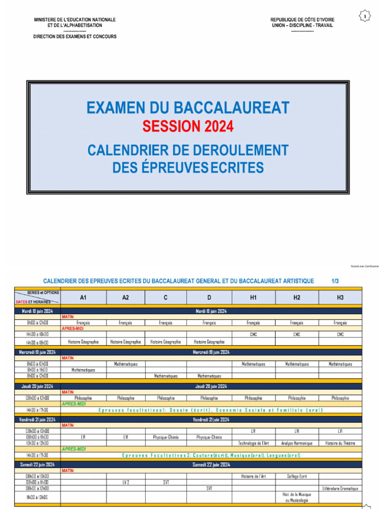 PDF Calendrier Bac 2024 | PDF