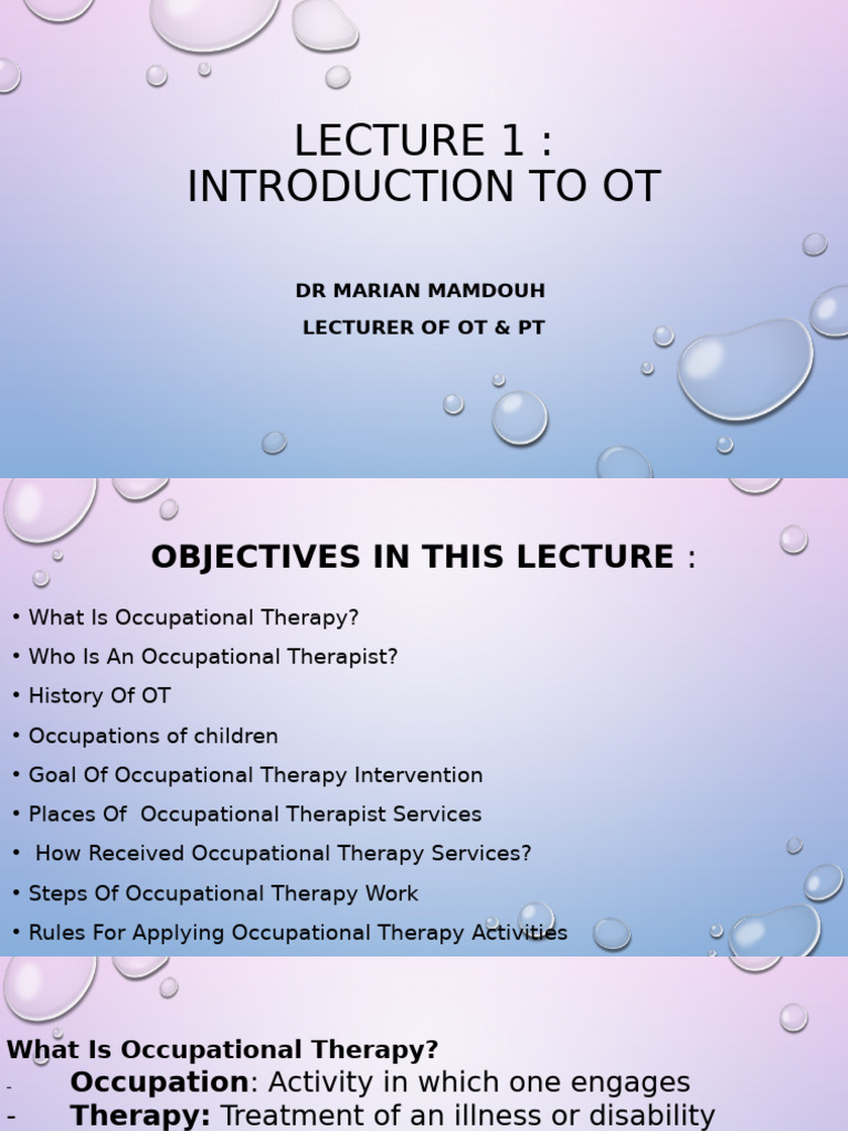 Lecture 1 | PDF | Occupational Therapy | Health Care