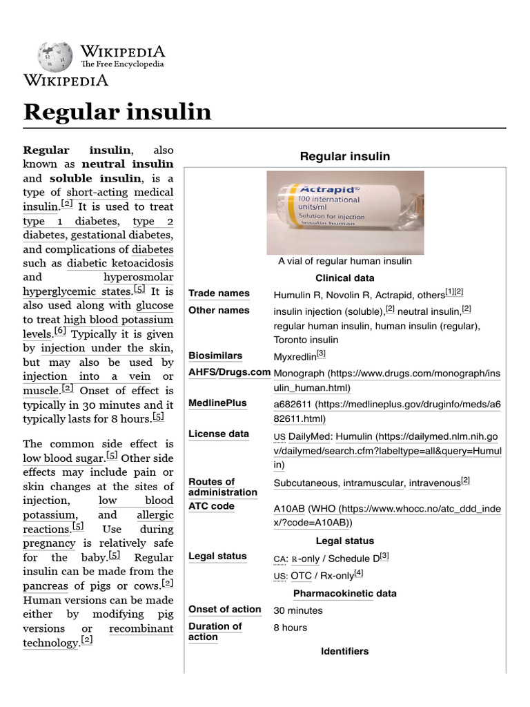 Regular Insulin - Wikipedia | PDF | Diabetes | Clinical Medicine