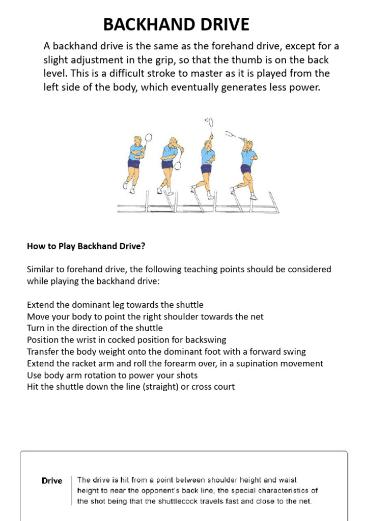 Badminton Backhand Drive | PDF