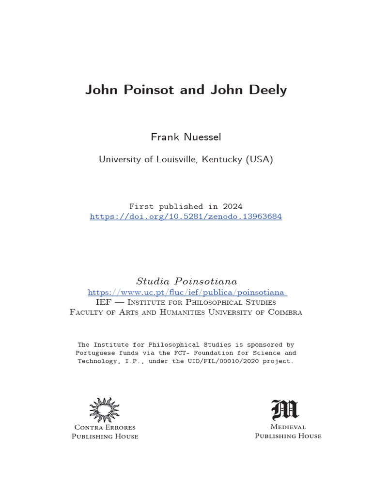 Poinsot and Deely: Semiotics Study | PDF | Semiotics