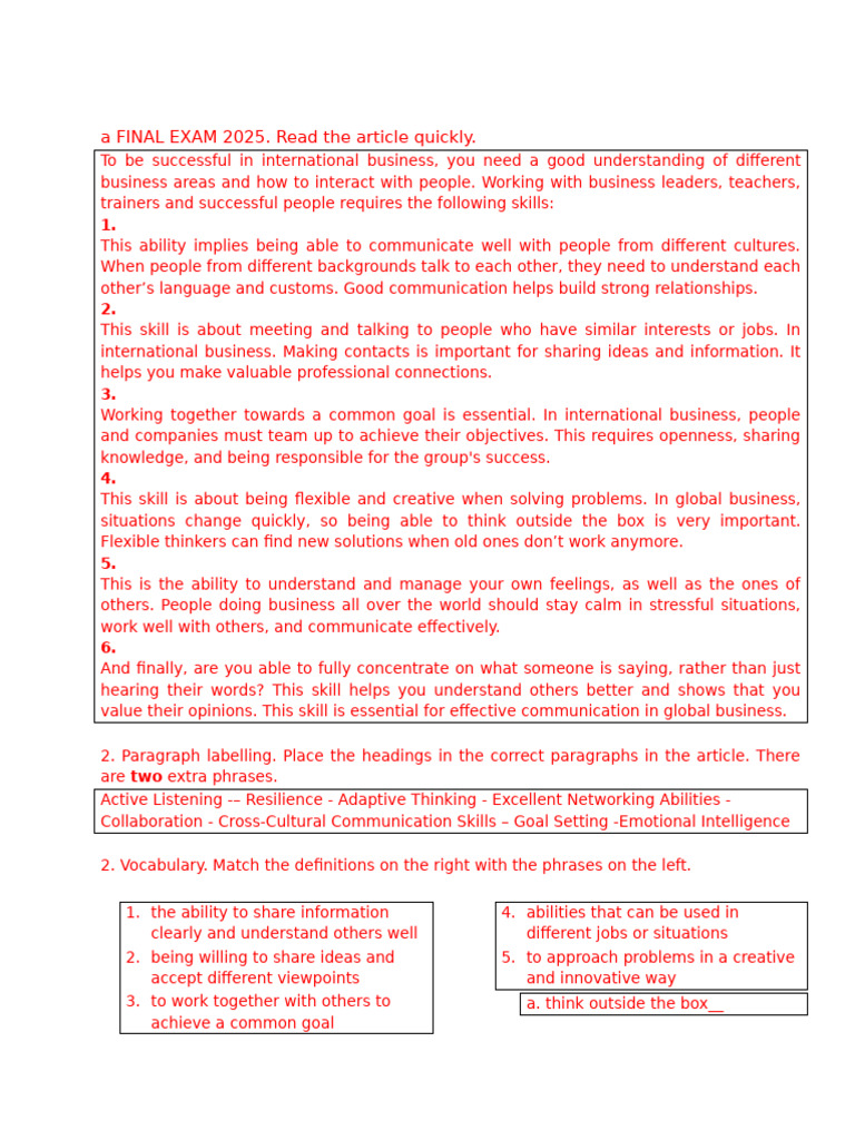 Reading Text Final Exam 2024 | PDF | Communication | Phrase