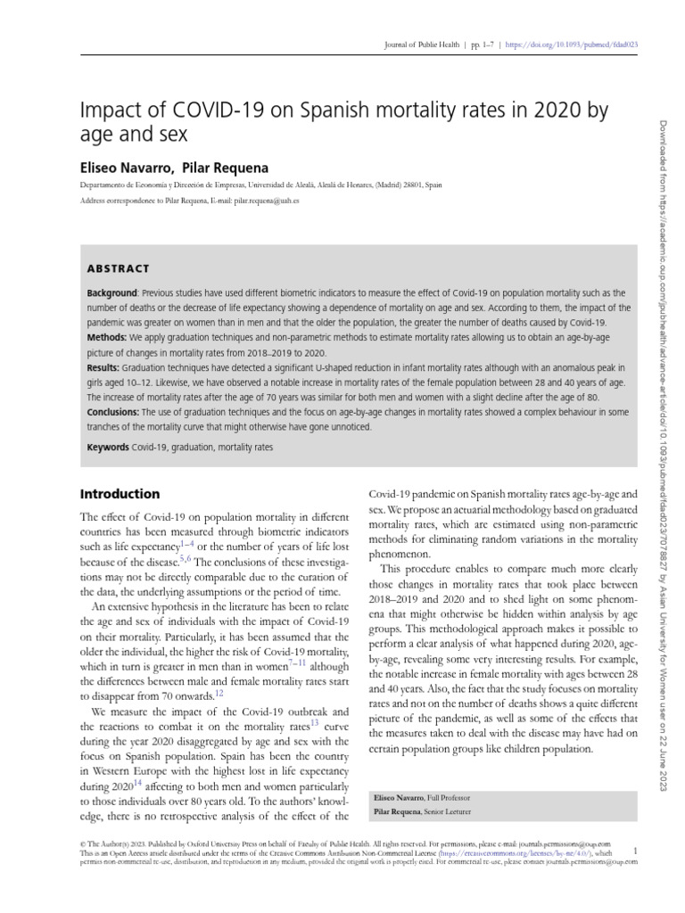 Impact of COVID-19 On Spanish Mortality Rates | PDF | Mortality Rate ...