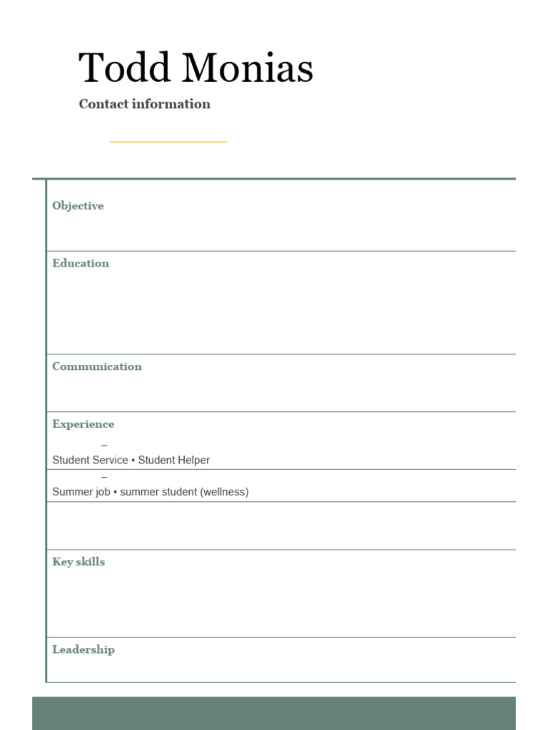 Todd Monias: Contact Information | PDF