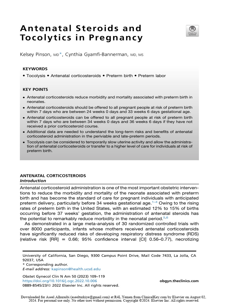 Antenatal Steroids and Tocolytics in Pregnancy | PDF | Preterm Birth ...