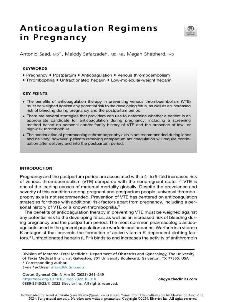 Anticoagulation Regimens in Pregnancy | PDF | Pregnancy | Childbirth