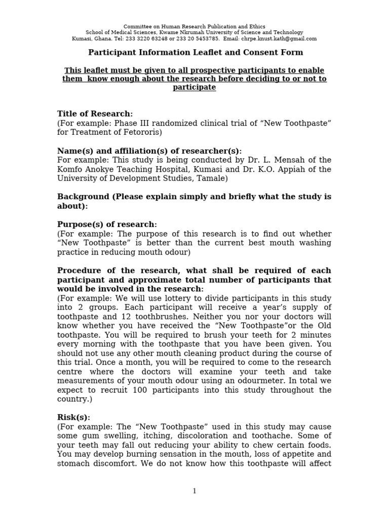 CHRPE Participant Information Leaflet Guide Template | PDF | Informed ...
