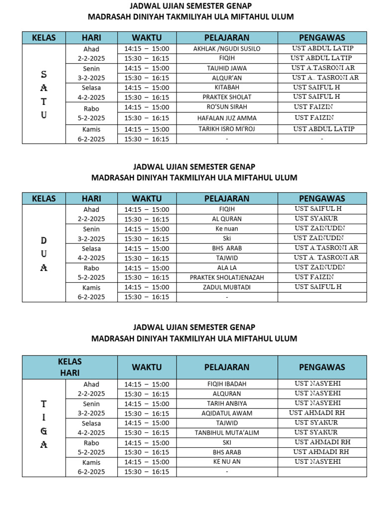 Jadwal Ujian S Genap | PDF | Semitic Words And Phrases