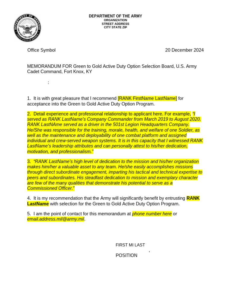 G2GADO Program - LOR - Example | PDF