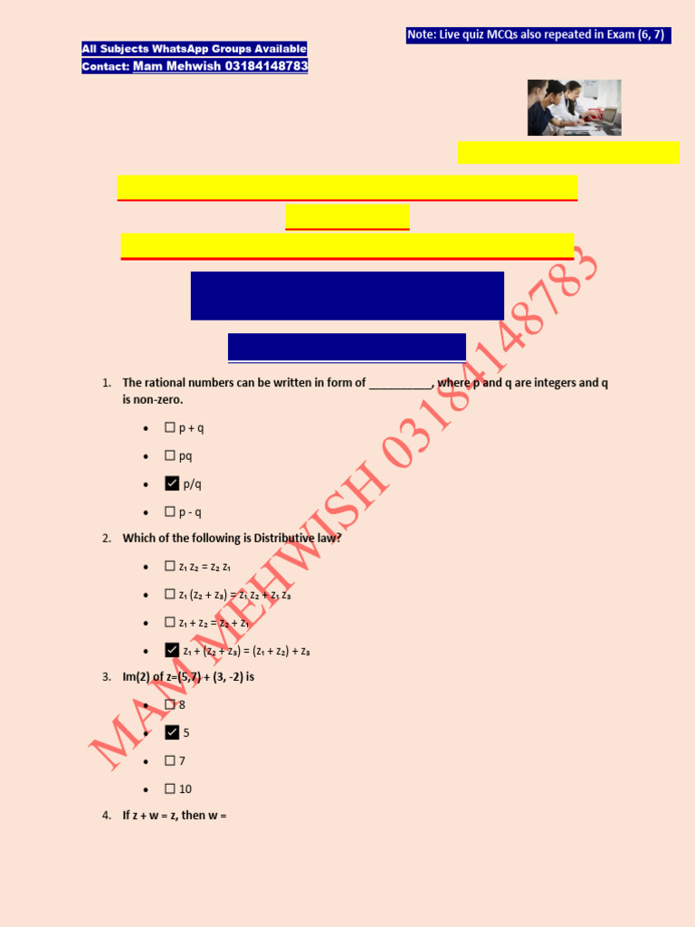 MTH632 MCQs Mids 2024 Mam Mehwish | PDF | Numbers | Algebra