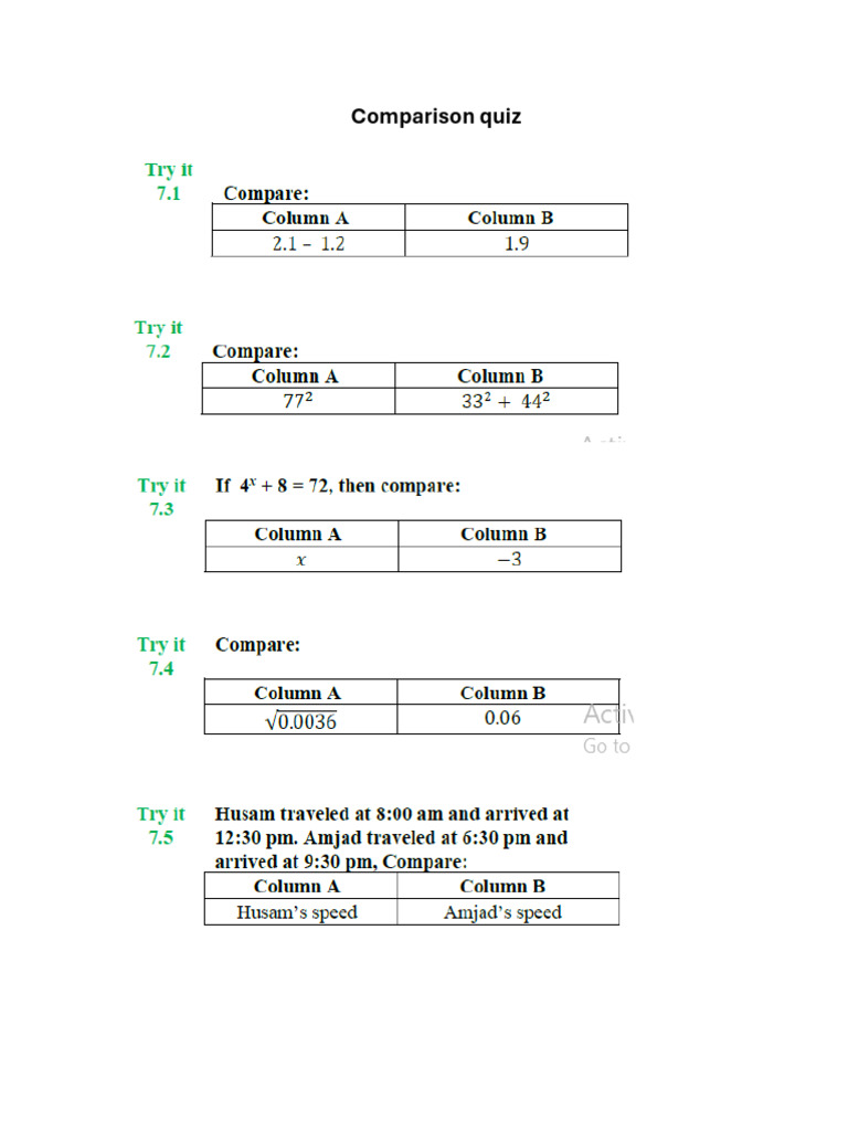 Comparision Quiz | PDF