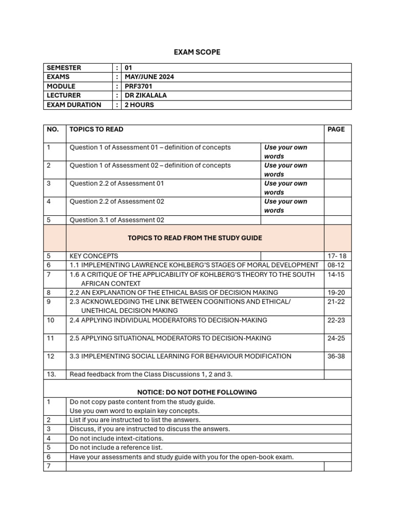 PRF3701 Exam Scope May/June 2024 | PDF