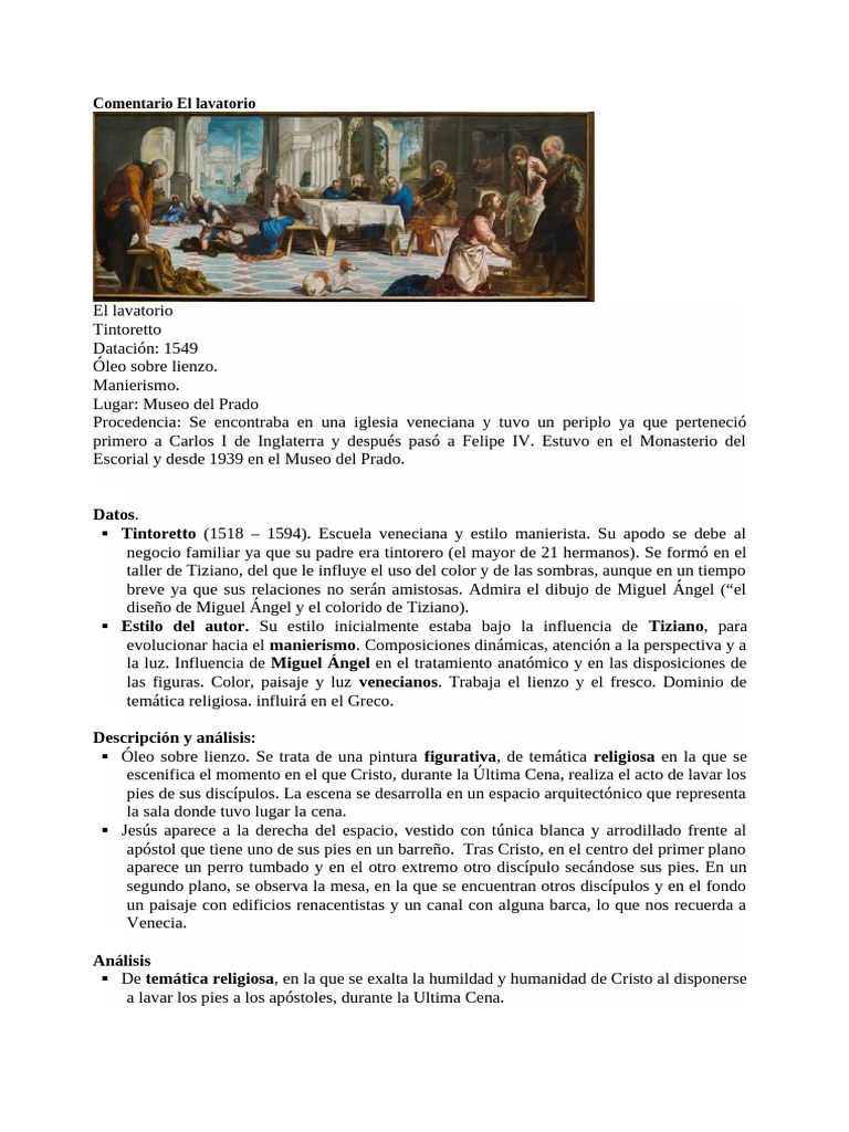 Lavatorio de pies: Análisis de Tintoretto | PDF | Perspectiva (Gráfica ...
