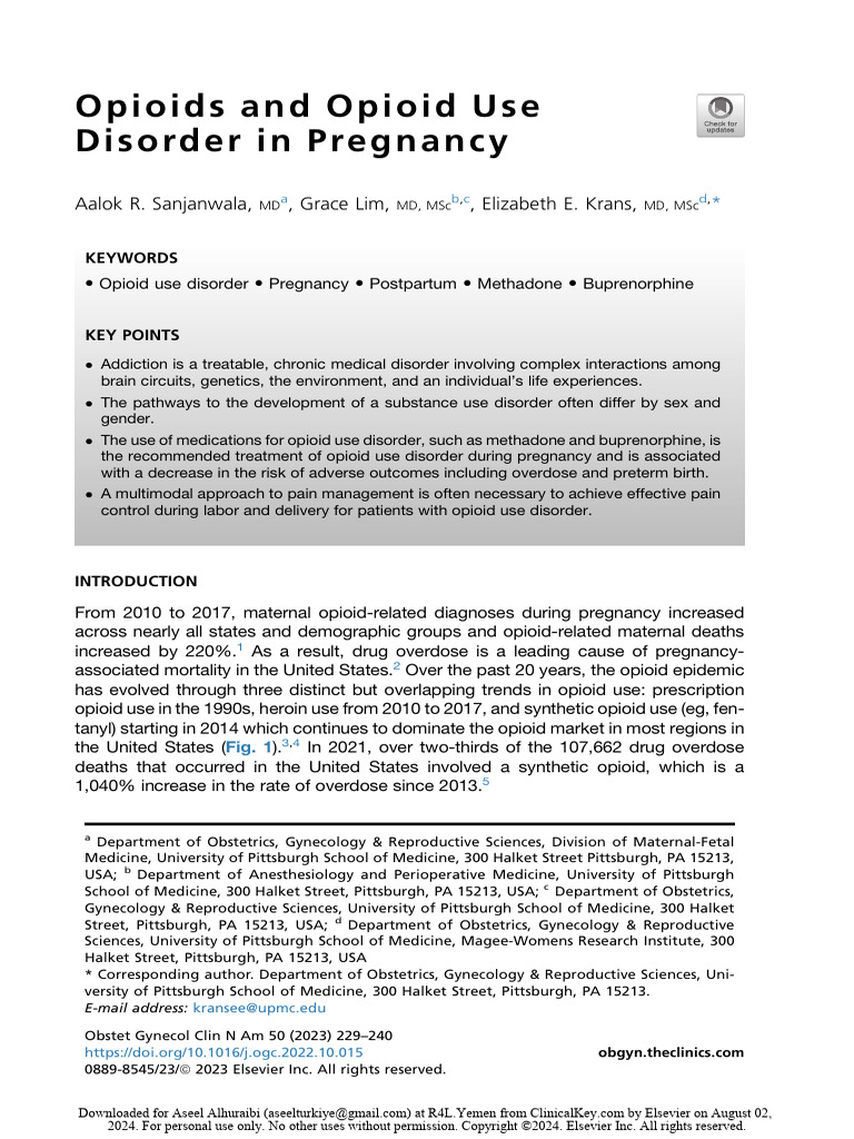 Opioids and Opioid Use Disorder in Pregnancy | PDF | Opioid Use ...