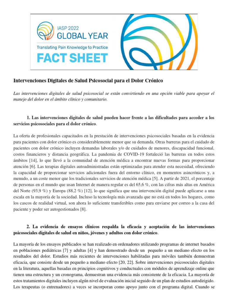 Digital Health Psychosocial Interventions For Chronic Pain Spanish ...