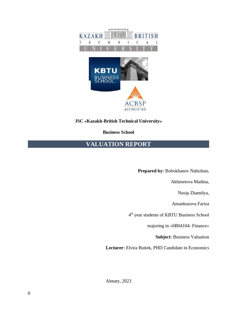 KMG Valuation Report Overview | PDF | Valuation (Finance) | Cost Of Capital