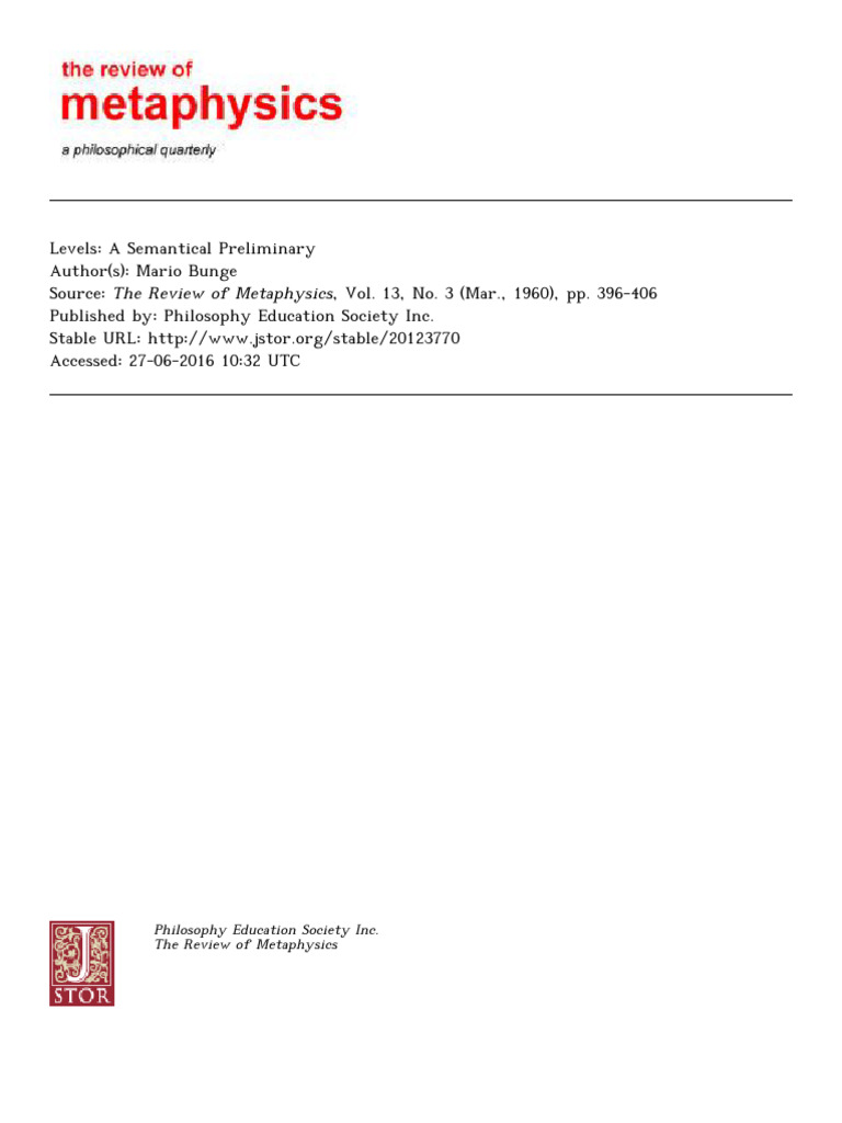 Levels A Semantical Preliminary | PDF | Concept | Metaphysics
