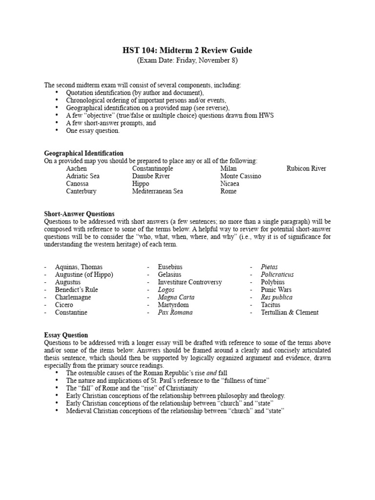 HST 104 Midterm 2 Review Guide | PDF | Early Christianity